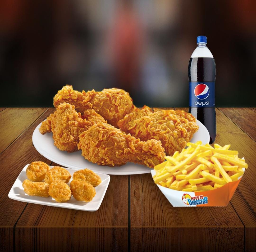 4 Piezas de pollo + Papas + 6 Nuggets + Gaseosa de 1 L - Pepes Tu BROASTER